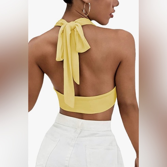 Tops | Nwt Deep V Neck Halter Crop Top Tie Back Backless Multiple ...